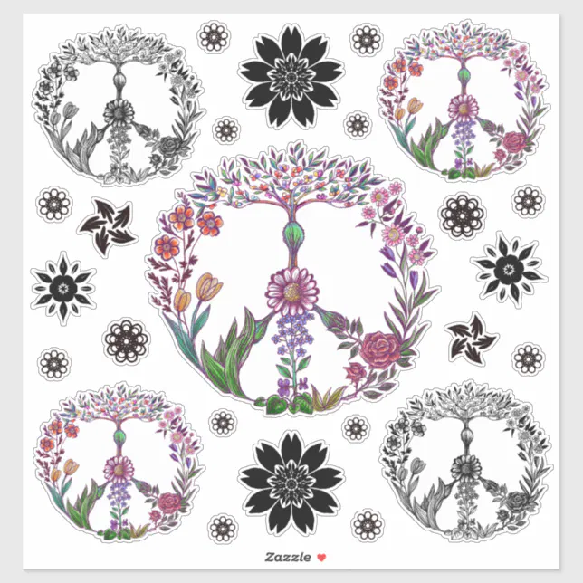 Boho Peace Sign Elegant Girly Cute Pretty Floral Sticker | Zazzle