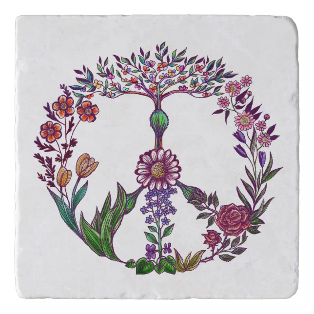 Boho Peace Sign Elegant Girly Cute Pretty Floral Trivet | Zazzle
