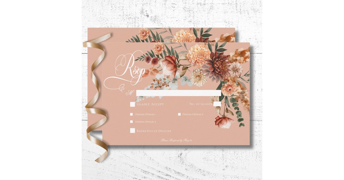 Boho Peach & Rust Floral Peach Blush Dinner RSVP Card | Zazzle