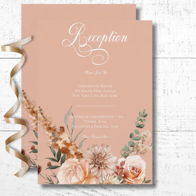 Boho Peach & Rust Floral Peach Blush Reception Enclosure Card | Zazzle