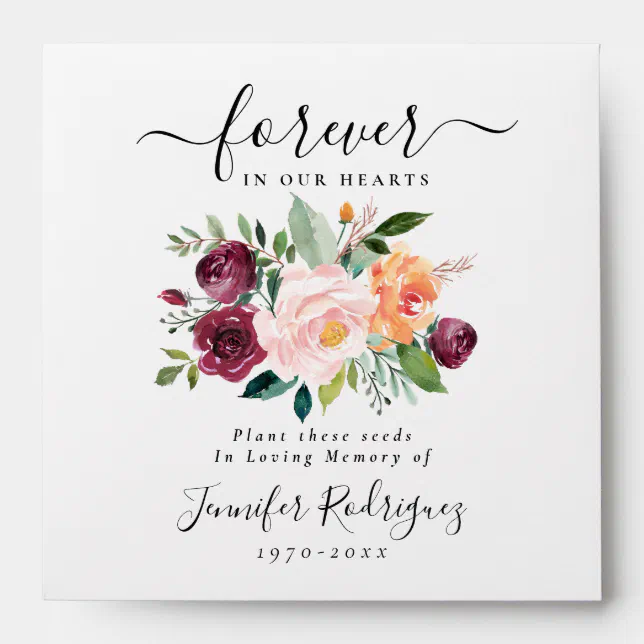 Boho Peony Floral Seed Packet Memorial Funeral En Envelope | Zazzle
