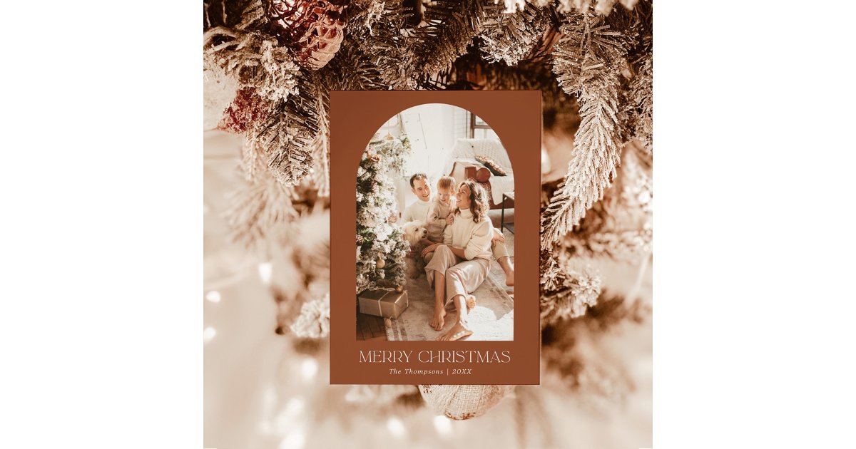 Boho Photo Christmas Card | Terracotta Holiday | Zazzle