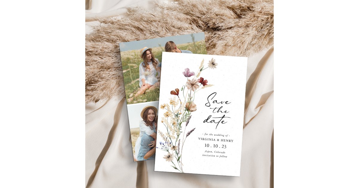 Boho Photo Save The Date Flat Card | Zazzle