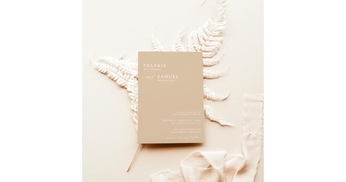 Boho Photo Wedding Invite, Modern Beige Invitation | Zazzle