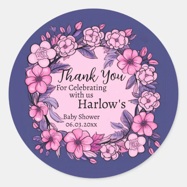 Boho Pink And Purple Floral Thank You Classic Round Sticker Zazzle