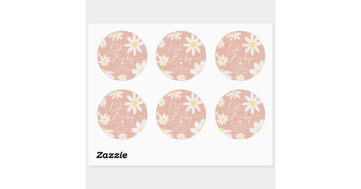 Boho Pink Daisy Flower Round Sticker | Zazzle