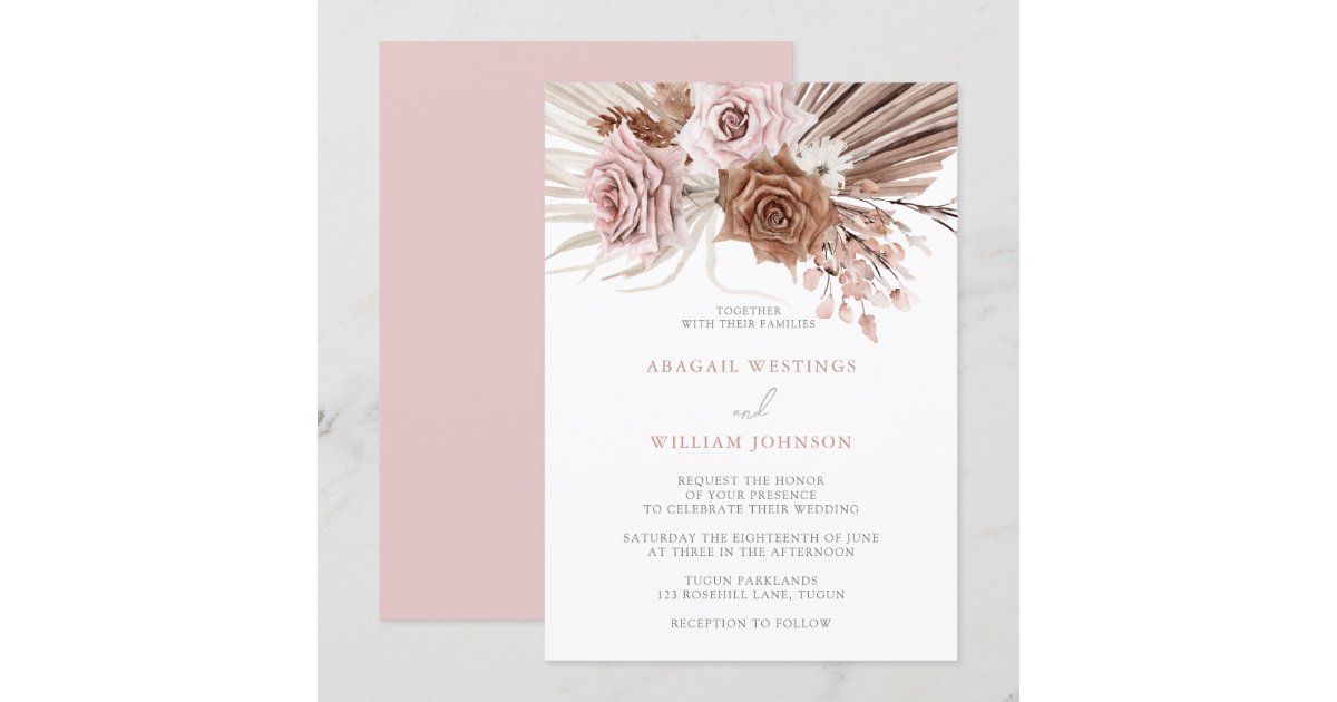 Boho Pink Dusty Rose Blush Bohemian Floral Wedding Invitation | Zazzle