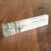BOHO PINK FLORAL DESERT CACTI FOLIAGE WATERCOLOR DESK NAME PLATE | Zazzle