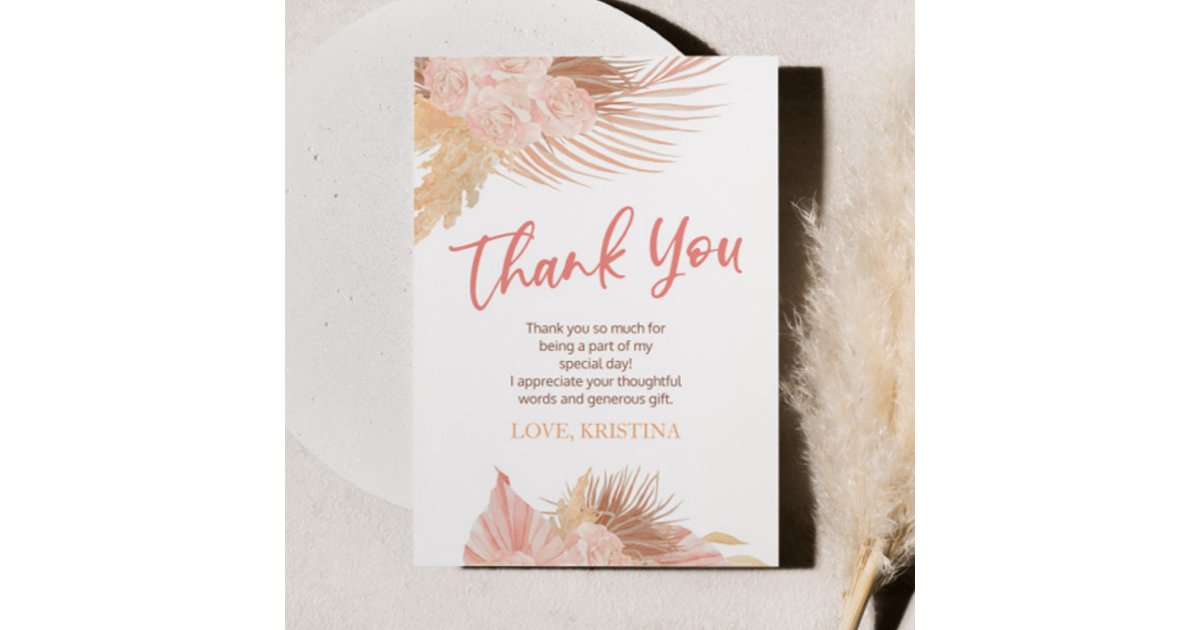 Boho Pink Floral Flowers Birthday Party Thank You Card | Zazzle