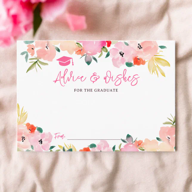 Boho pink garden floral advice wishes graduation enclosure card | Zazzle
