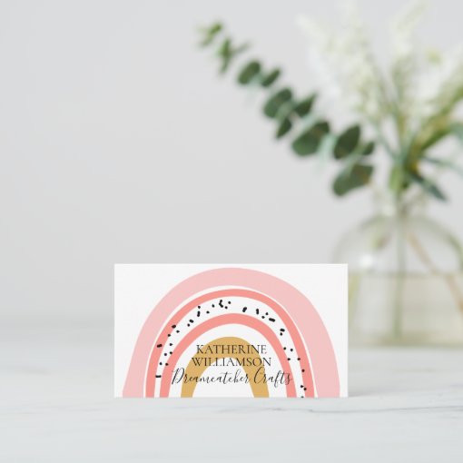Boho Pink Gold Rainbow Business Card | Zazzle