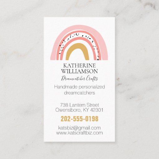Boho Pink Gold Rainbow Business Card | Zazzle