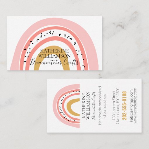 Boho Pink Gold Rainbow Business Card | Zazzle
