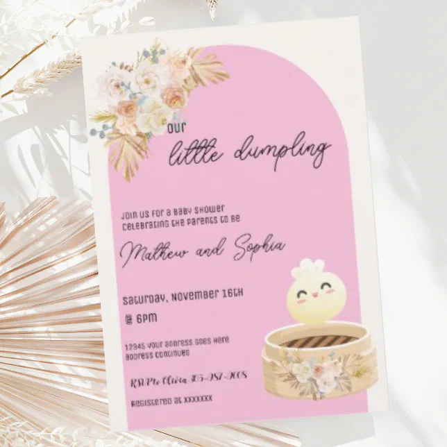 Boho Pink Little Dumpling Baby Shower Invitation | Zazzle