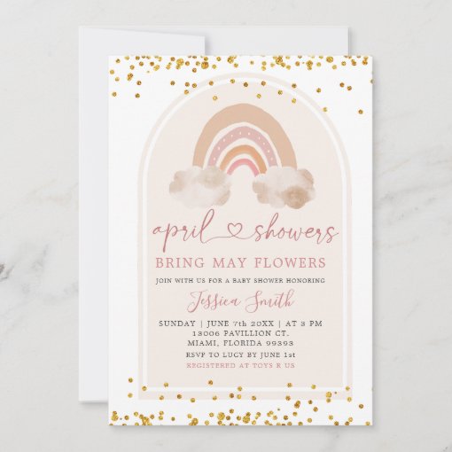 Boho Pink Rainbow April Showers Baby Shower Invitation | Zazzle