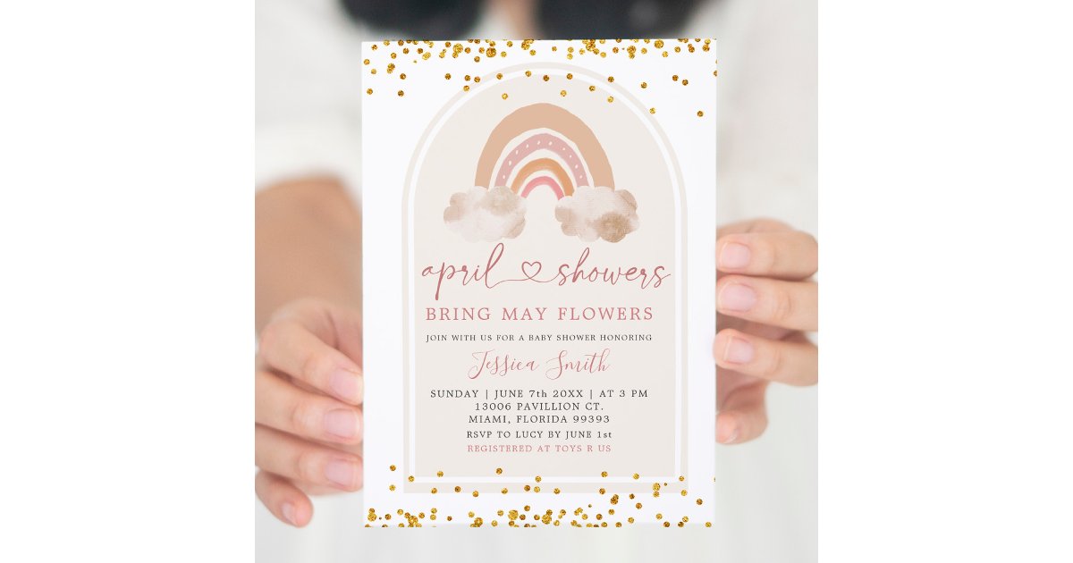 Boho Pink Rainbow April Showers Baby Shower Invitation | Zazzle