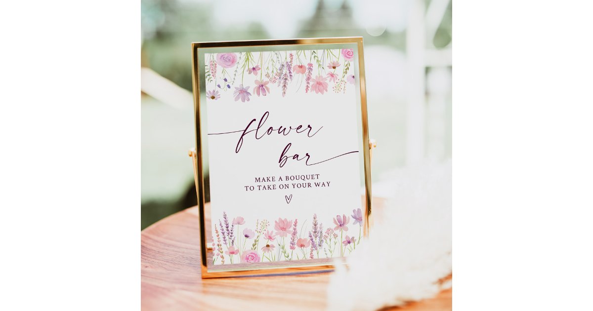 Boho Pink Wildflower Flower Bar Sign | Zazzle