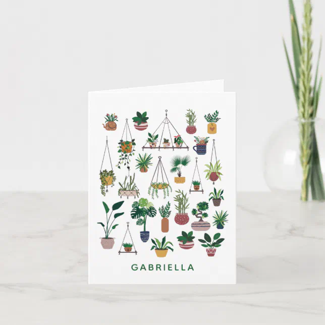 Boho Plant Lady Illustration Art Personalized Note Card | Zazzle