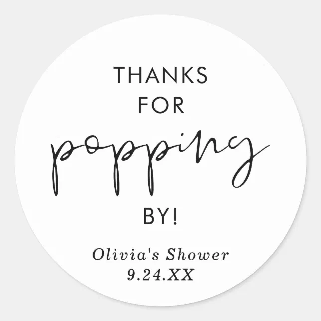 Boho Popcorn Favor Sticker, Thanks for Popping By Classic Round Sticker ...