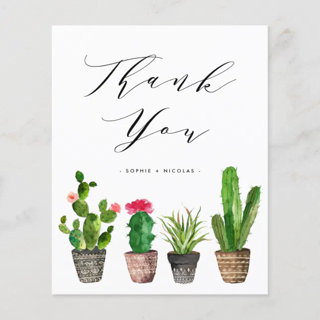 Boho Potted Cactus Wedding Thank You Card | Zazzle