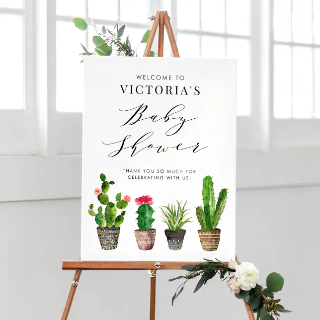 Boho Potted Succulents and Cactus Baby Shower Poster | Zazzle
