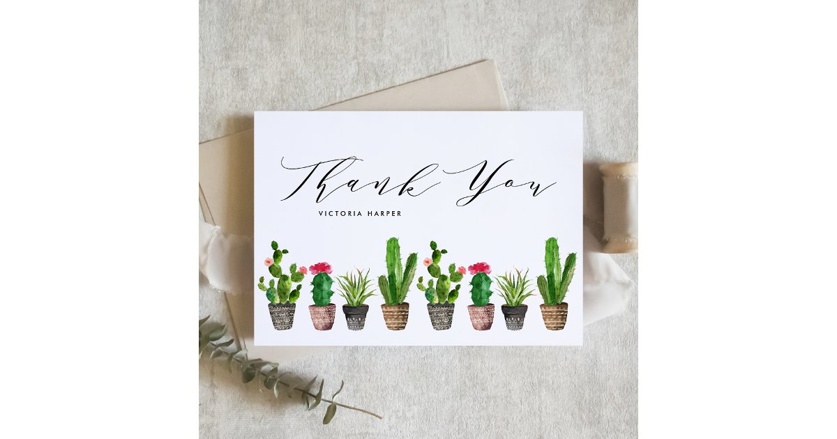 Boho Potted Succulents and Cactus Graduation Thank You Card | Zazzle