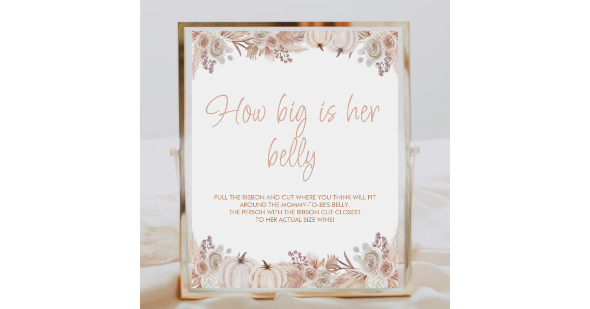 Boho Pumpkin Baby Shower How Big Is Her Belly Sign | Zazzle
