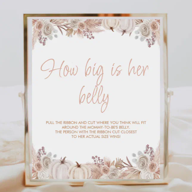 Boho Pumpkin Baby Shower How Big Is Her Belly Sign | Zazzle