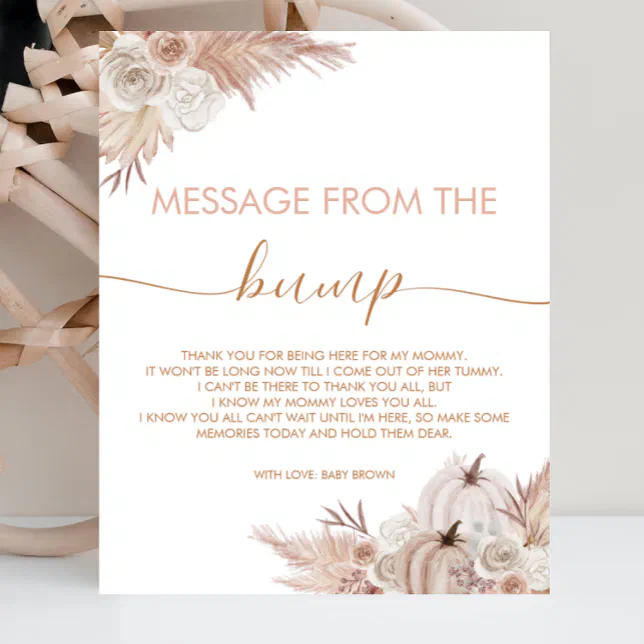Boho Pumpkin Baby Shower Message From The Bump Poster | Zazzle
