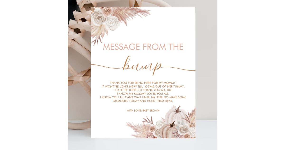 Boho Pumpkin Baby Shower Message From The Bump Poster | Zazzle