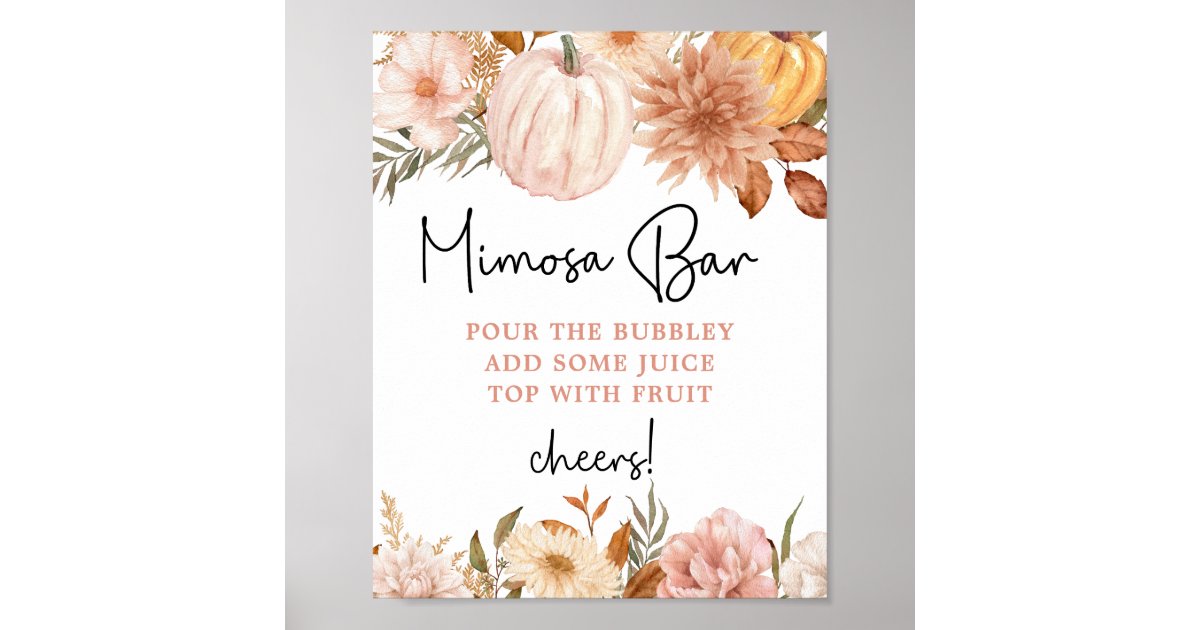 Boho Pumpkin Fall Baby Shower Mimosa Bar Poster | Zazzle