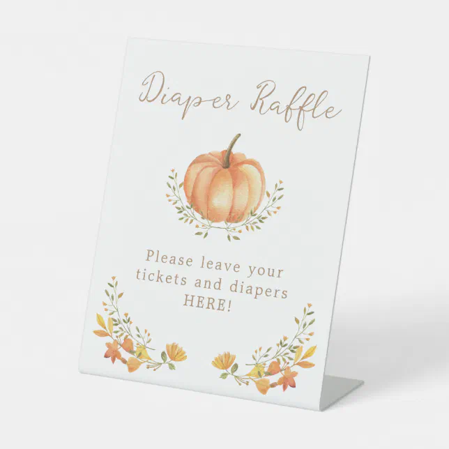 Boho Pumpkin Fall Foliage Diaper Raffle Pedestal Sign | Zazzle