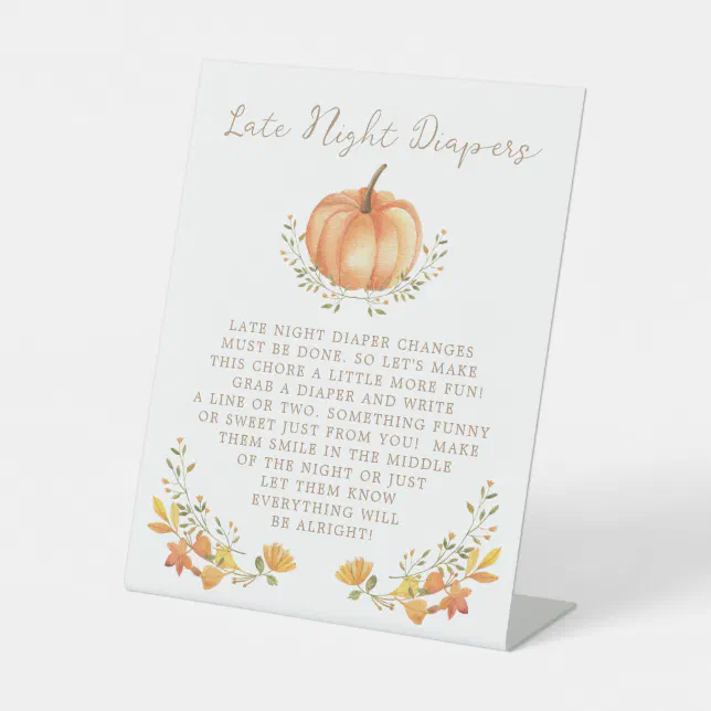 Boho Pumpkin Fall Foliage Late Night Diapers Pedestal Sign | Zazzle