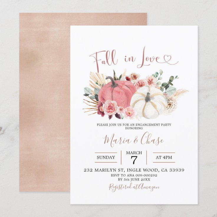 Boho Pumpkin Fall in love Engagement Party Invitation | Zazzle