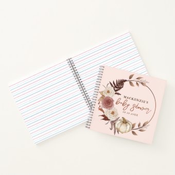 Boho Pumpkin Pink Girl Baby Shower Guestbook Notebook | Zazzle