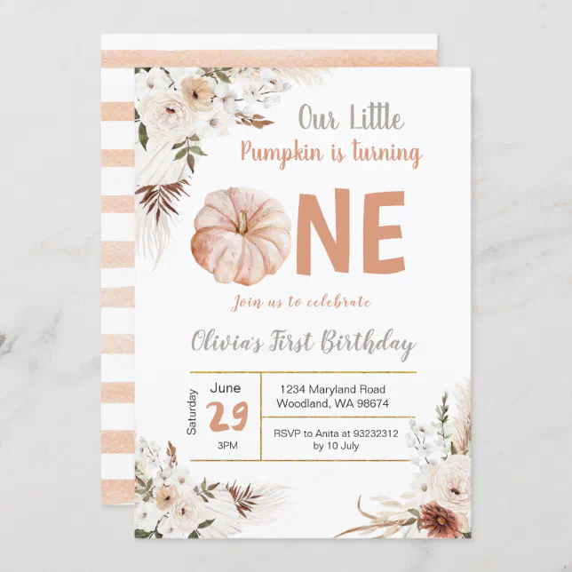 Boho Pumpkin Turning One Birthday invitation | Zazzle