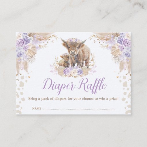 Boho Purple Floral Highland Cow Diaper Raffle Enclosure Card | Zazzle