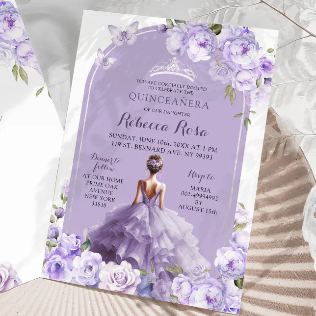 Boho Purple Silver Magical Garden Floral 15 Años Invitation | Zazzle