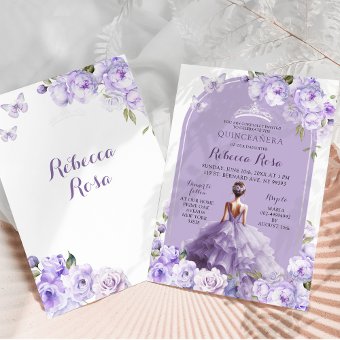 Boho Purple Silver Magical Garden Floral 15 Años Invitation | Zazzle