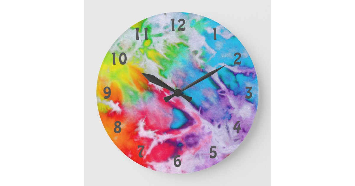 Boho Rainbow Abstract Watercolor Batik Tie Dye Art Large Clock | Zazzle