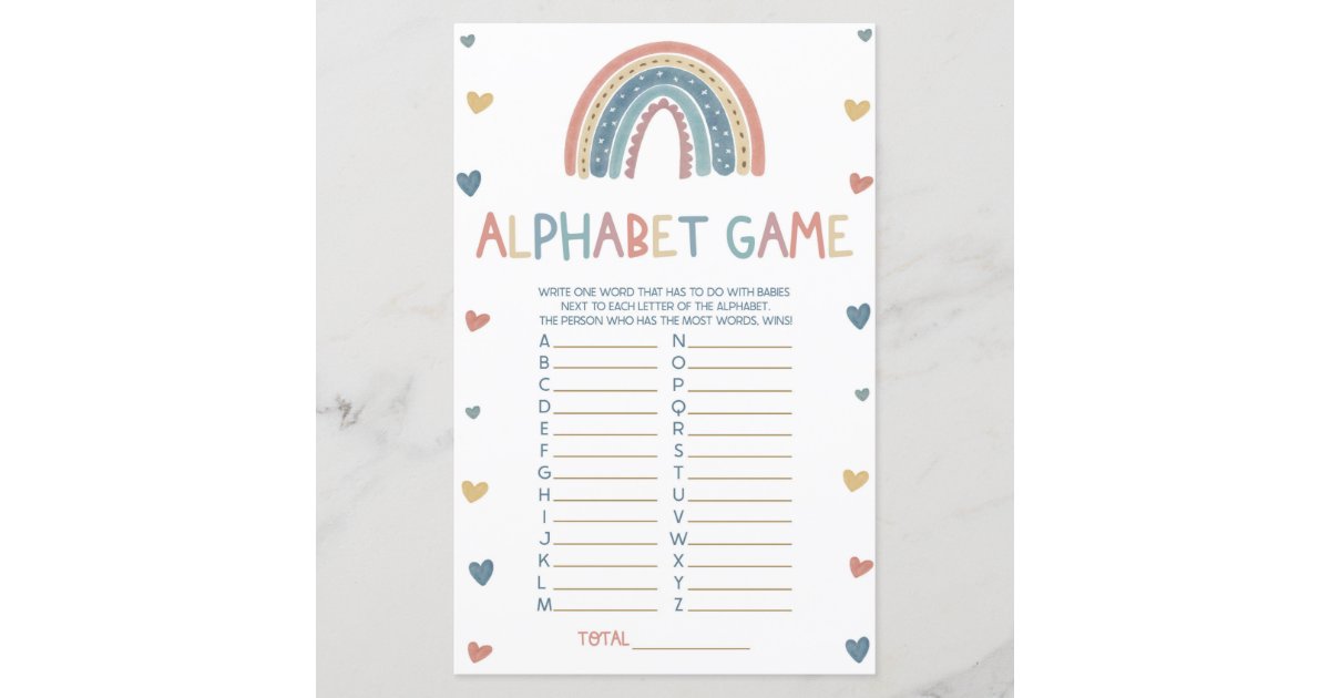 Boho Rainbow Alphabet Baby Shower Game | Zazzle