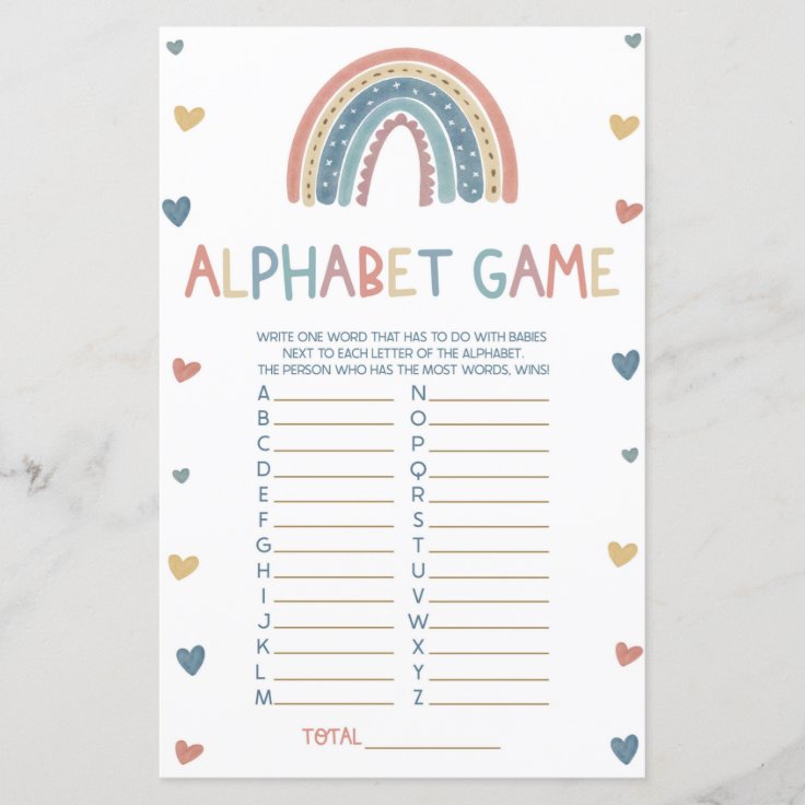 Boho Rainbow Alphabet Baby Shower Game | Zazzle