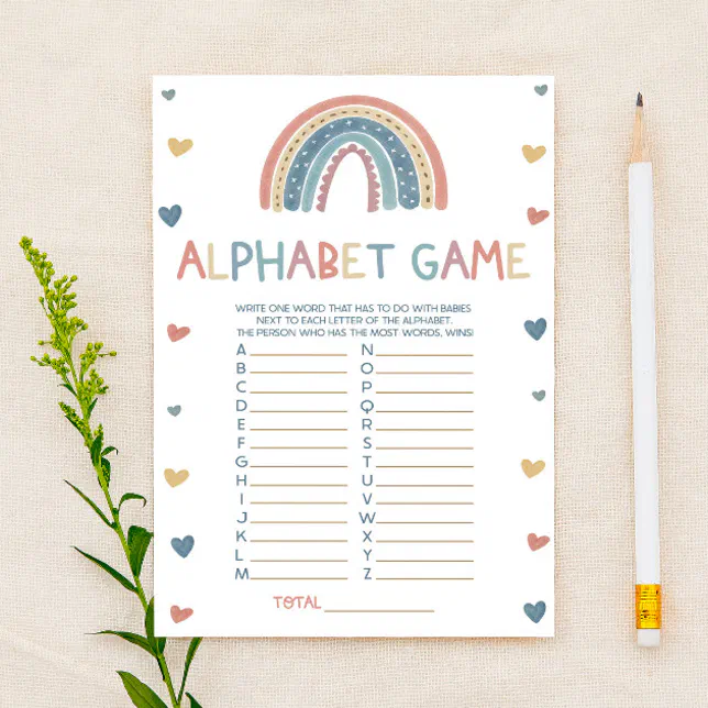 Boho Rainbow Alphabet Baby Shower Game | Zazzle