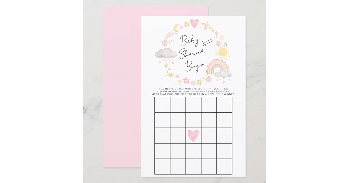 Boho Rainbow Baby Girl Shower Bingo Game | Zazzle