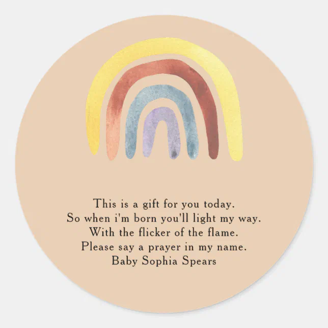 Boho rainbow baby shower - Prayer Candle Label | Zazzle