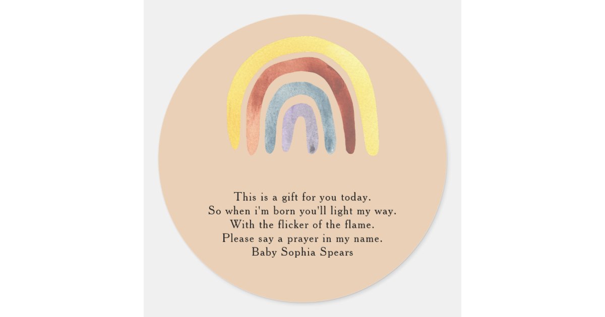 Boho rainbow baby shower - Prayer Candle Label | Zazzle