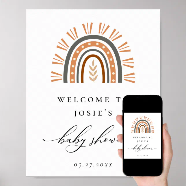 Boho Rainbow Baby Shower Welcome Poster | Zazzle