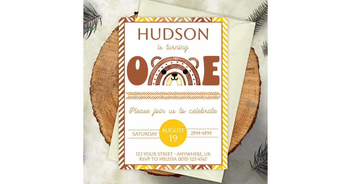 Boho Rainbow Bear First Birthday Invitation | Zazzle