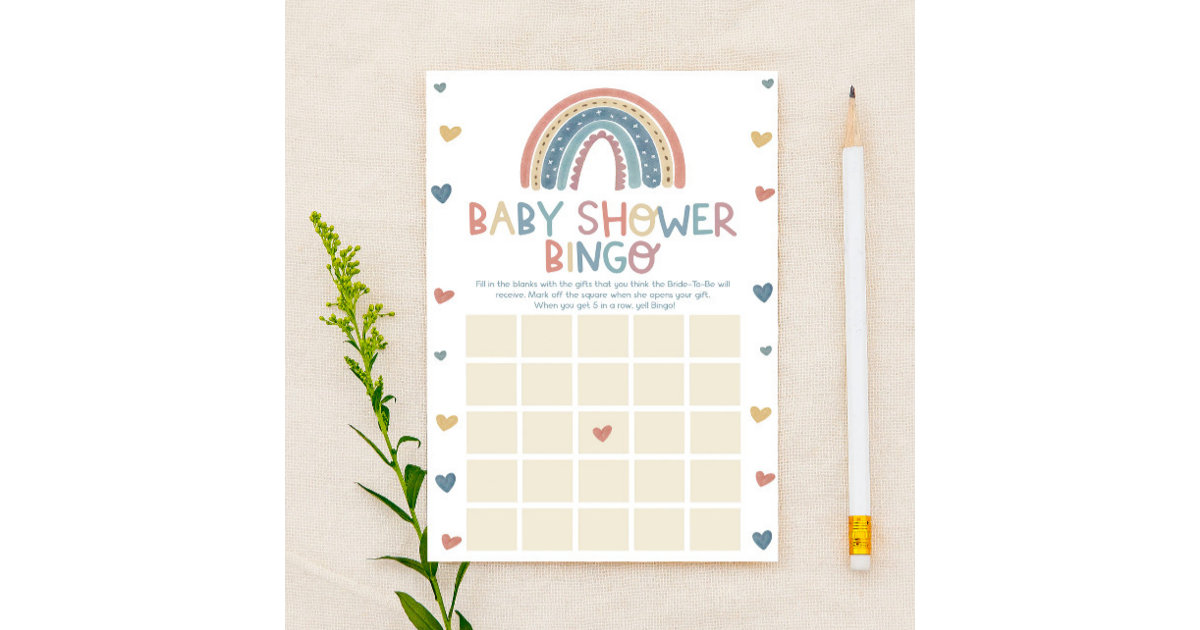 Boho Rainbow Bingo Baby Shower Game | Zazzle