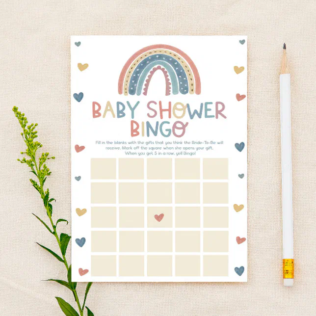 Boho Rainbow Bingo Baby Shower Game | Zazzle